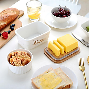 LOVECASA Butter Dish with Lid for Countertop, Porcelain Butter Keeper Holds up to 2 Sticks, Airtight Covered Butter Holder Container Perfect for Farmhouse Kitchen Decor Gift(Gold)