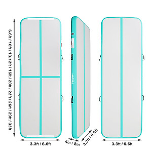 FBSPORT 10ft Inflatable Air Gymnastics Mat Training Mats 4 inches Thickness Gymnastics Tracks for Home Use/Training/Cheerleading/Yoga/Water with Pump light green