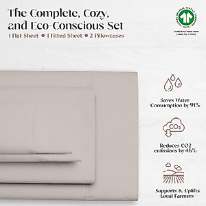 Carressa Linen 100% Organic Cotton Sheet Set King Size - 4 Piece Organic Sheets for King Bed, Soft, Crisp, Cooling Sateen Weave, Breathable Hotel Quality 16" Deep Pocket Bedsheet Set (Taupe)