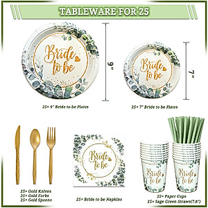 LFSTGN 310 Pcs Sage Green Bridal Shower Decorations, Bachelorette Party Decorations Favors - "BRIDE TO BE" Banner, Veil, Balloon, Photo Props, Tableware with Eucalyptus Leaf for 25 Guests