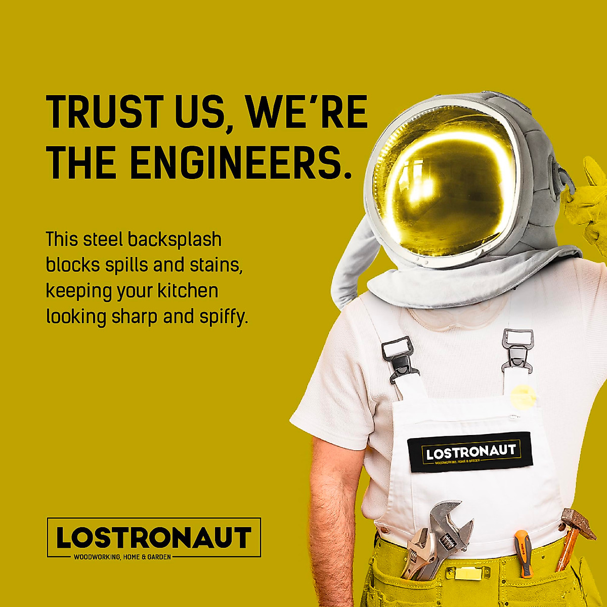 Lostronaut Stainless Steel Backsplash for Kitchen Wall - 24" x 30" Oven Spatter Shield with Pre-Drilled Holes - Mounting Screws & Microfiber Towel - Quick Install Splash Plate Stain Guard for Stove