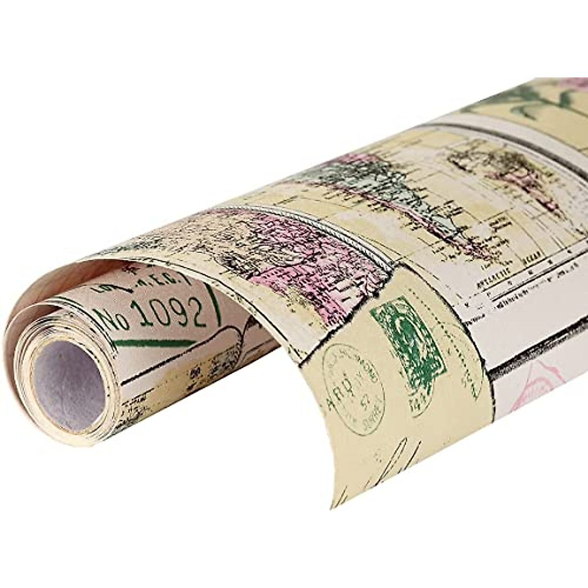 Self Adhesive Vintage Map Shelf Liner Birds Newspaper Contact Paper for Cabinets Dresser Drawer Pantry Table Desk Furniture Decal 17.7X117 Inches