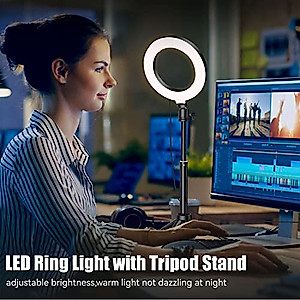 Selfie Ring Light with Tripod Stand for Zoom Meeting, Dimmable Desktop LED Clip on Video Light, 6.3'' Lighting Kit Gifts for Live Streaming/Laptop Video Conference/Makeup/Vlog/YouTube/Tiktok