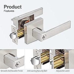 Olove Hardware 6 Pcs Entry Door Handle Lever Door Handle with Lock and Key, Heavy Duty Front Door Handle Set Satin Nickel Finish, Not Keyed Alike, Interior Lever Door Handle for Bedrooms