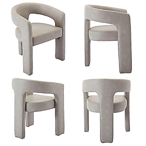 HNY Modern Barrel Kitchen & Dining Room Chairs Set of 6, PU Leather Upholstered Accent Chairs with Arm, 18.5'' Wide Side Armchairs Vanity Chairs for Living Room Bedroom Makeup Small Spaces, Grey