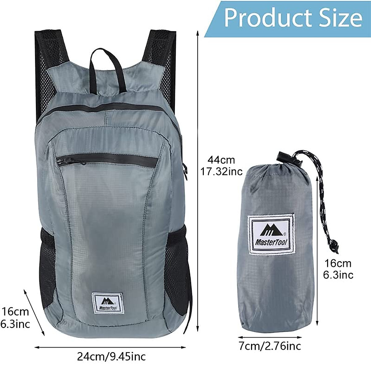 MasterTool Hiking Daypack, Water Resistant Lightweight Packable Foldable Backpack for Travel Camping Outdoor, Black, (291-2243-06), 20L