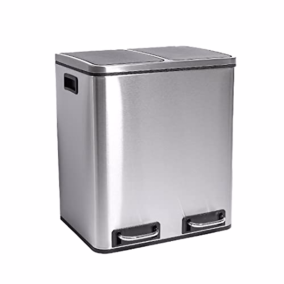 AWENN - Dual Kitchen Garbage Trash Can with Lid and Pedal - Touchless Round Shape Waste Bin - Stainless Steel Dustbin for Kitchen, Bathroom, Office and Outdoors – Black (7.9 Gallon – 30 Liters)