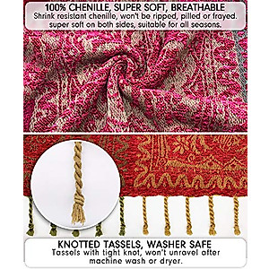 MayNest Bohemian Tribal Throws Blankets Reversible Colorful Red Blue Boho Hippie Chenille Jacquard Fabric Throw Covers Large Couch Furniture Sofa Chair Loveseat Recliner Oversized (Red, S:75x60)