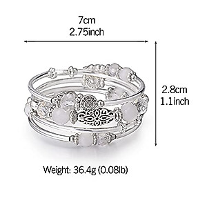 FULU AUTUMN Stackable Beaded Bracelets for Women Boho Wrap Silver Bracelet Layered Fashion Jewelry Gifts for Her(White)