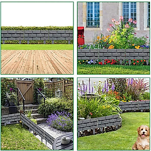 4 Pcs Garden Border Edgings Grey Stone Brick Effect Lawn Edging Plastic Plant Fence for Flower Bed Grass Bordering Garden Decorations Outdoor Wall Art