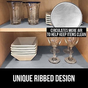 Gorilla Grip Smooth Drawer Liner and Ribbed Drawer Liner, Smooth Liner Size 12x10, Easy Clean and Trim, Ribbed Liner Size 17.5x20, Desk Storage, Both in Gray, 2 Item Bundle