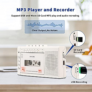 Portable Cassette Player Recorder, Cassette to MP3 Digital Converter via USB or Micro SD Card, Powered by AC or 4 AA Battery AM FM Radio Tape Walkman, Build-in Speaker and Microphone