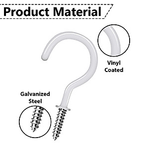 Etoolia 50 Pcs Ceiling Hooks for Hanging Plants - 2.9 inches Plant Hooks Heavy Duty, Hanging Hooks for Christmas Lights, Cups, Decors - White Vinyl Coated Screw in Plant Hanger Hook Indoor and Outdoor