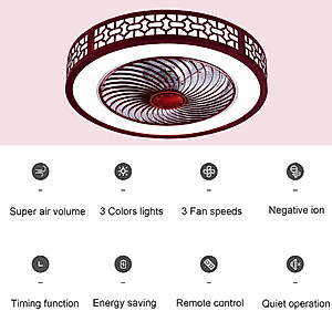 WUPYI 22 Inch Ceiling Fan with Light and Remote Control,Modern LED Semi Flush Mount Light Fandelier,Wood Design,Acrylic Blades,3 Colors 3 Speeds,64W,Enclosed Fan,Quite Motor