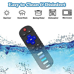 ERSIHUA 2-Pack Silicone Baby Teething Toys, TV Remote Teethers for 6-12-18 Months Infant, Fire Remote Shape Toddlers Silicone Teethers for Boys and Girls Sensory Toy(Black+Blue)