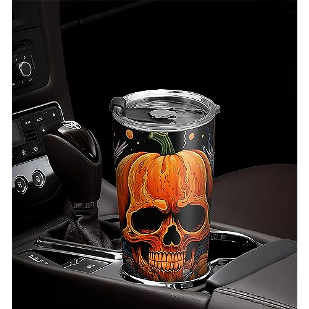 ORCAE 20oz Halloween Tumbler, Skull Tumbler, Halloween Pumpkin Skull Tumbler Cup, Insulated Travel Mug with Lid, Coffee Thermos for Men, Women, Halloween Gifts - D