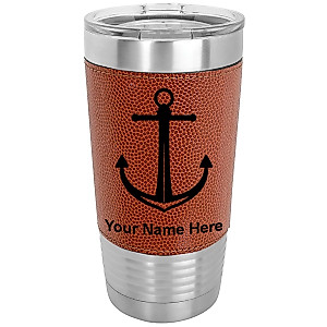 LaserGram 20oz Vacuum Insulated Tumbler Mug, Boat Anchor, Personalized Engraving Included (Faux Leather, Basketball Style)