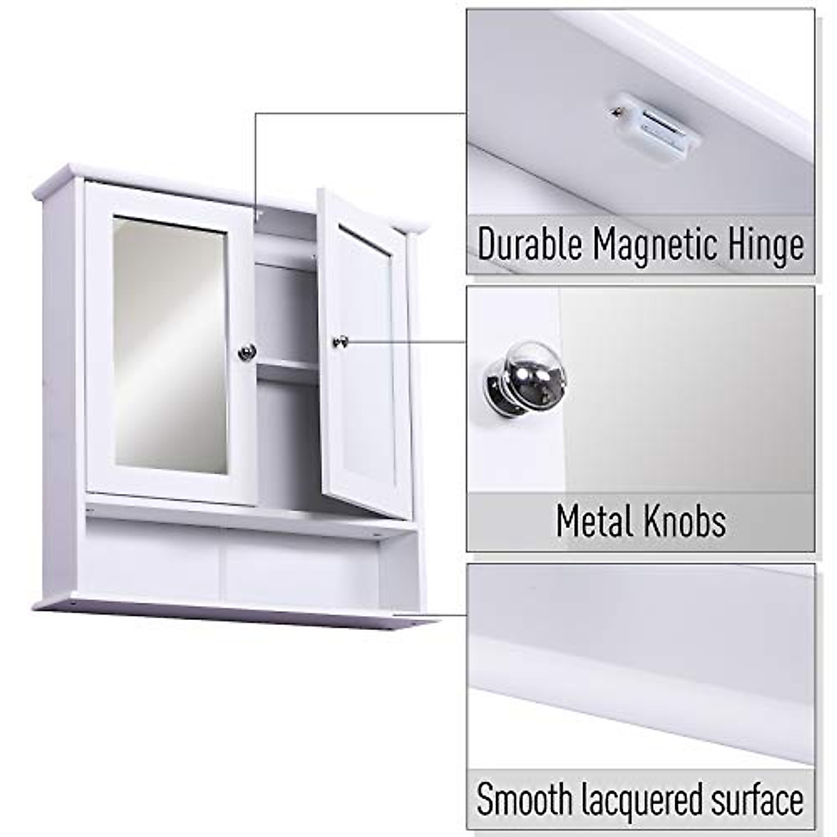 kleankin Bathroom Storage Cabinet Wall Mounted Medicine Cabinets w/Double Mirror Doors & Adjustable Shelf White