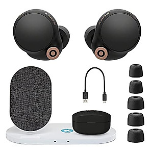 Sony WF-1000XM4 True Wireless Bluetooth Noise Cancelling in-Ear Headphones (Black) Bundle with Dual Pad Wireless Charger - Charge Your Earbuds and Charging Case Easily & Wirelessly (2 Items)