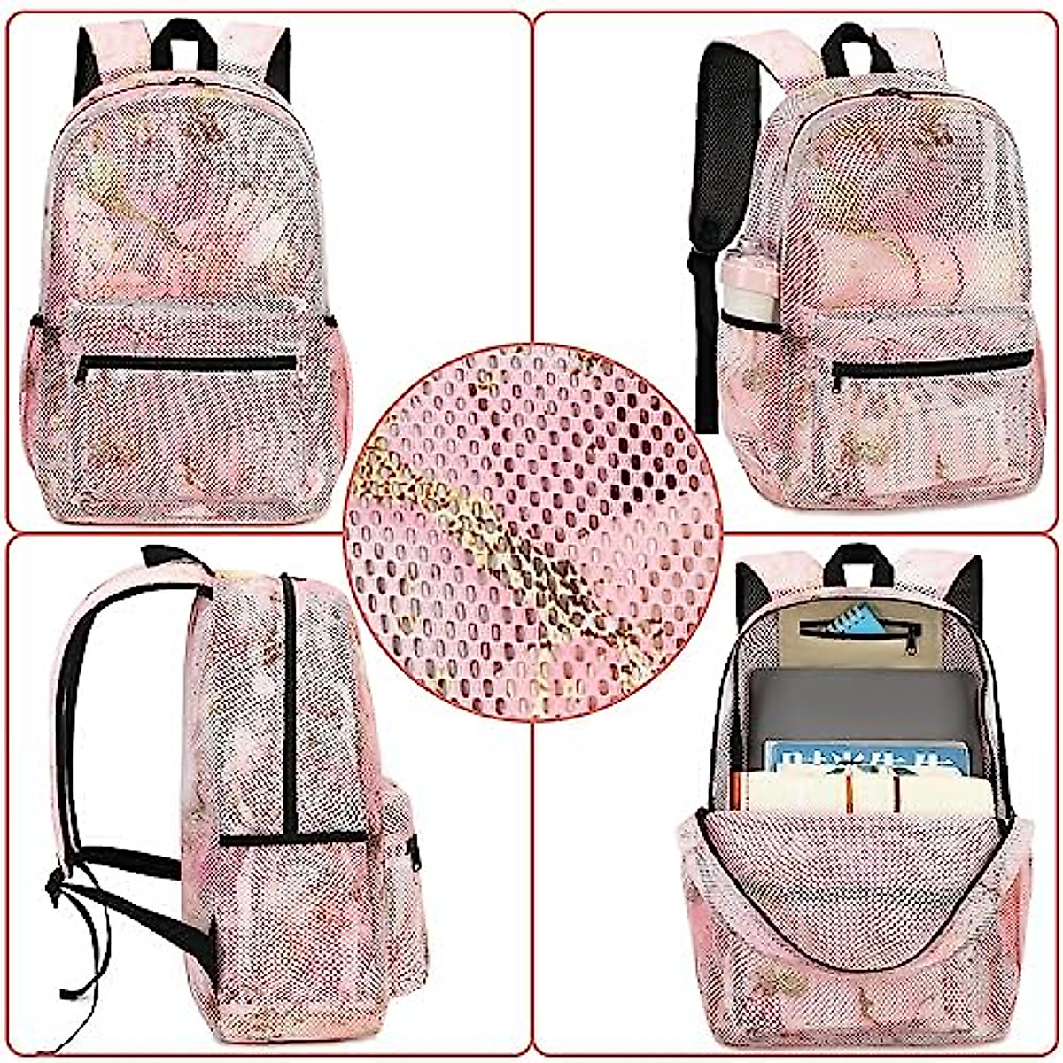 Bluboon Mesh Backpack for Girls Kids Semi-Transparent School Bookbag See Through Beach Bag Daypack Gear Backpack