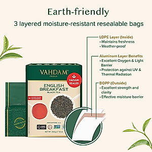 VAHDAM, Original English Breakfast Black Tea Leaves (340g/12oz) 170+ Cups | Non GMO, Gluten Free | Strong & Aromatic Loose Leaf Tea | Unblended Single Origin Tea | Vacuum Sealed Pack