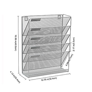 superbpag Hanging File Organizer, 5 Tier Wall Mount Document Letter Tray Organizer, Silver