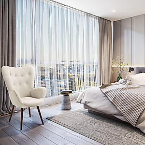 FurnitureR Armchair Living Room Chair, Velvet Upholstered Wingback Accent Chair, Tufted Vanity Chair High Back Solid Wood Legs Lounge Leisure Chair, Beige