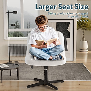 Shahoo Criss Cross Legged Chair with Ottoman, Armless Swivel Wide Padded Modern Height Adjustable Fabric Home Office, Beige