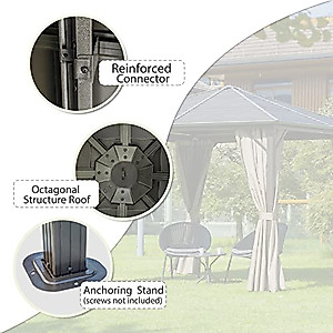 Domi 10'x10' Outdoor Hardtop Gazebo Permanent Canopy with Galvanized Steel Single Roof, Aluminum Frame,Curtains and Netting for Patios,Backyard,Lawns