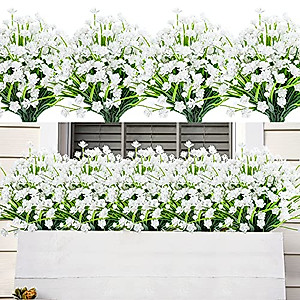 AmyHomie 20 Bundles Artificial Flowers Outdoor UV Resistant Faux Flowers No Fade Fake Plastic Plants Garden Porch Window Box Decorating (Pure White)