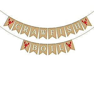 Pudodo Jute Burlap Crawfish Boil Banner Rustic Summer Lobster Birthday Party Mantle Fireplace Decoration