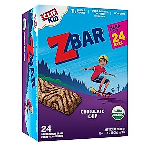 CLIF Kid Zbar - Chocolate Chip - Soft Baked Whole Grain Snack Bars - USDA Organic - Non-GMO - Plant-Based - 1.27 oz. (24 Pack)