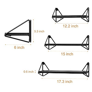 SRIWATANA Floating Shelves Wall Mounted, Rustic Wood Wall Shelves Set of 3 for Bedroom, Living Room, Kitchen, Bathroom - Black