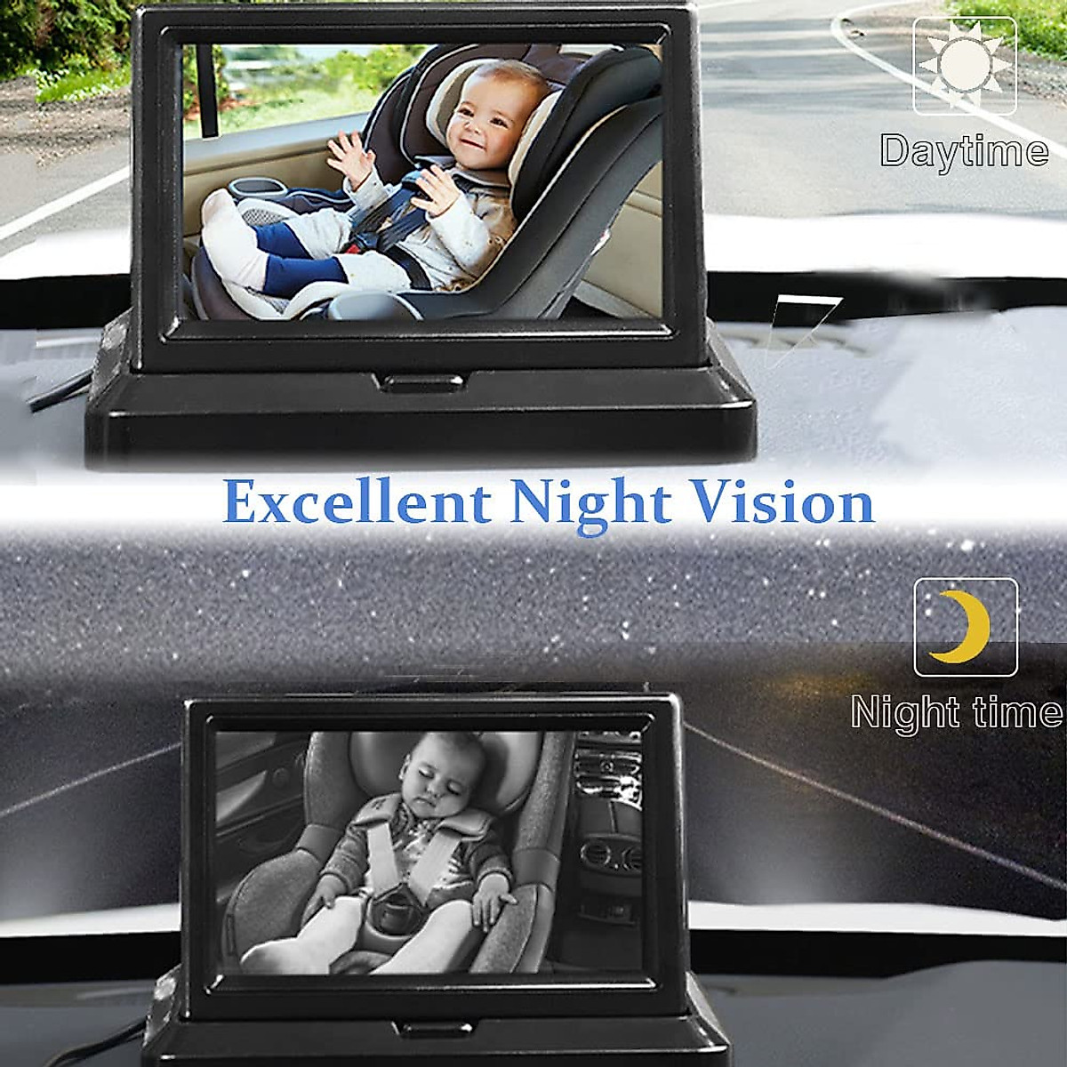 Burstler Baby Car Camera,Back Seat Car Seat Camera With Night Vision,With 4.3'' HD Display Easily Observe The Baby’s Move，Baby Car Mirror With 360° Fixable Camera（Black）