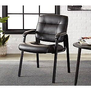 Amazon Basics Classic Faux Leather Office Desk Guest Chair with Metal Frame - Black