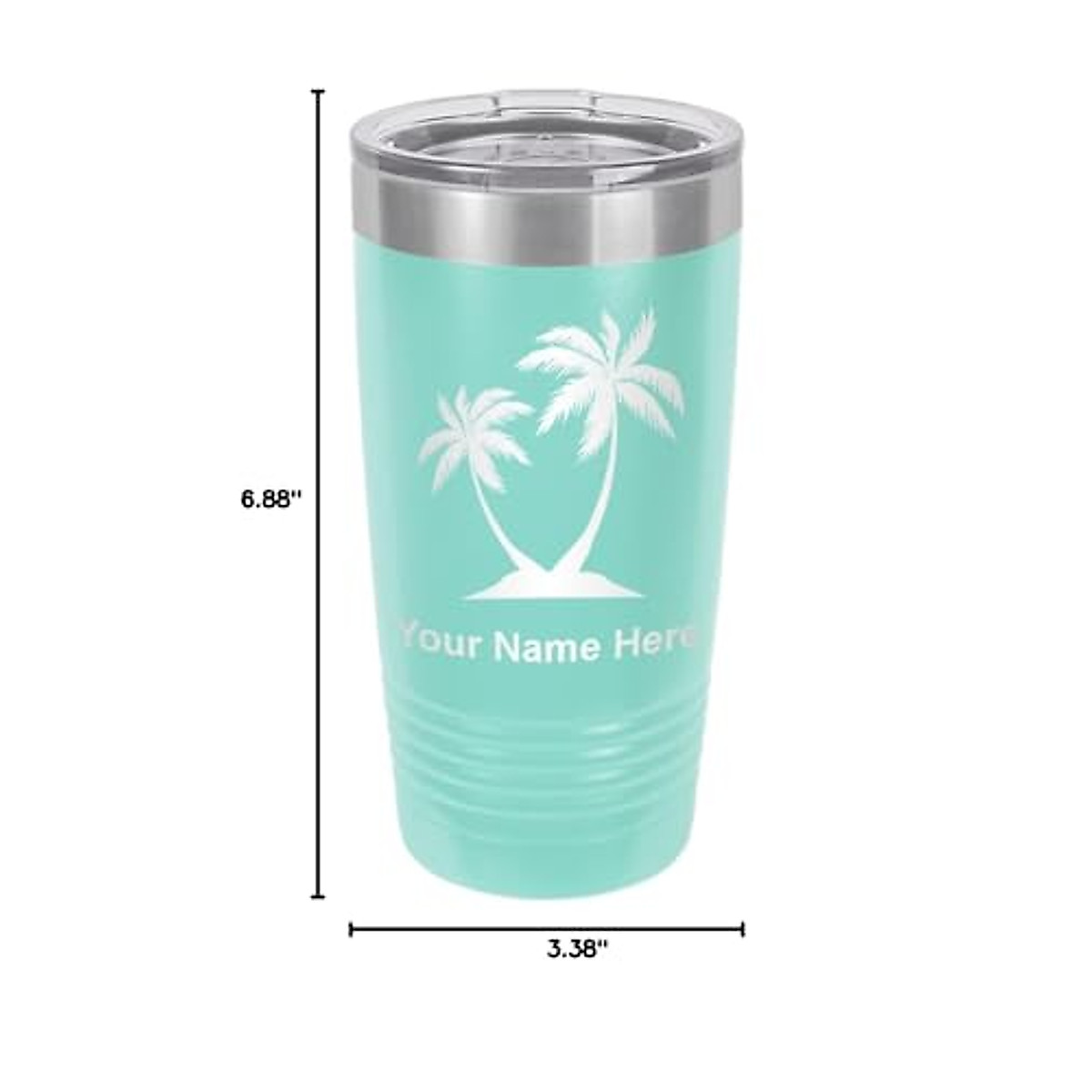 LaserGram 20oz Vacuum Insulated Tumbler Mug, Palm Trees, Personalized Engraving Included (Teal)
