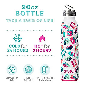 Swig Life 20oz Triple Insulated Stainless Steel Water Bottle with Ring Flip Handle, Dishwasher Safe, Double Wall, & Vacuum Sealed Reusable Water Tumbler (Party Animal)