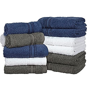 ERINA Cotton Washcloths Set of 12, Heavy GSM 100% Pure Combed Cotton Washcloths 12 x 12 Inch, Highly Absorbent Face Towels, and Quick Drying Fingertip Towels for Daily Use (Multi-Dark)
