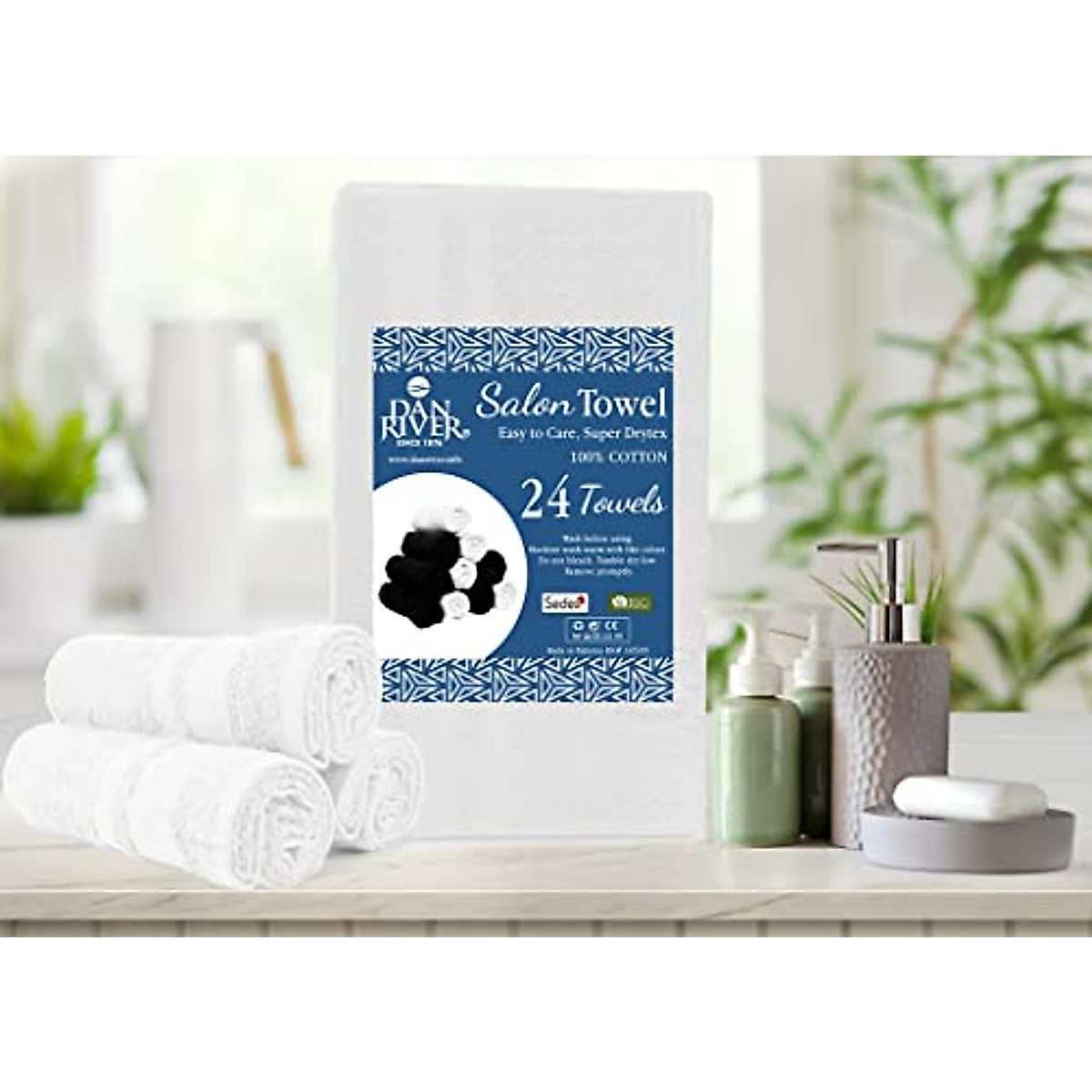 DAN RIVER Salon Towels Set Pack of 24, Ultra Soft 100% Cotton Facial and Hair Drying Cloth in Bulk Multi-Purpose for Gym, Makeup, Spa, Home White Hand Towel | 16x26 inches 400 GSM