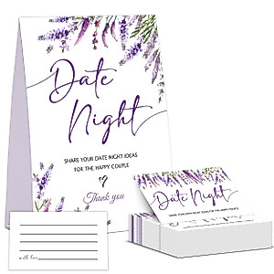 Lavender Purple Date Night Game, Date Night Ideas Sign with 50 Cards, Bridal Shower Game, Modern Bridal Shower Decorations, Wedding Date Night Advice - 09