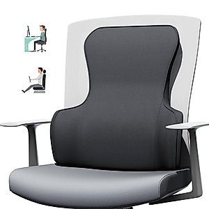 Lumbar Support Pillow Memory Foam Adjustable Back Cushion with Strap for Lower Back Pain Relief- Ideal for Office Chair, Car Seat, Bed, Recliner - Black