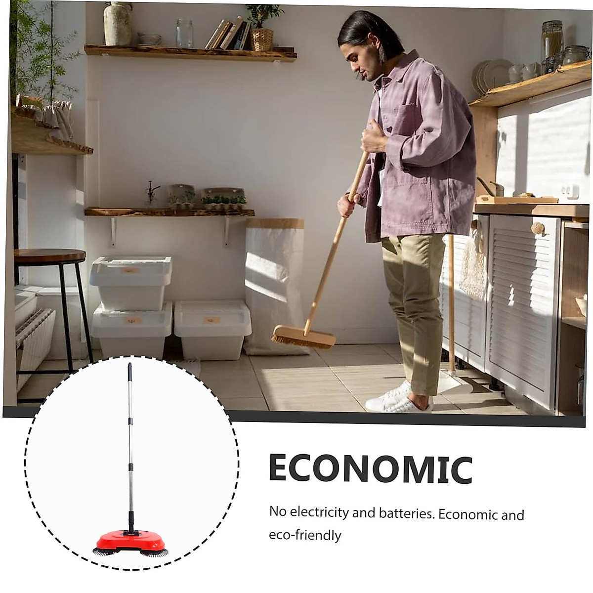 GRIRIW 3 1 Hand Push Sweeper for Home Cleaning (red) Floor