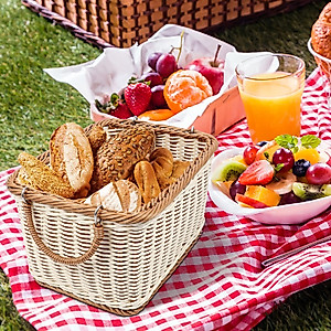 Hemoton Utensil Holder Silverware Caddy, Rattan Hand Woven Cutlery Storage Organizer, Multifunctional Divided Storage Basket, for Hold Forks, Knives, Napkins, Foods and Sundries （ Flexible Handle ）