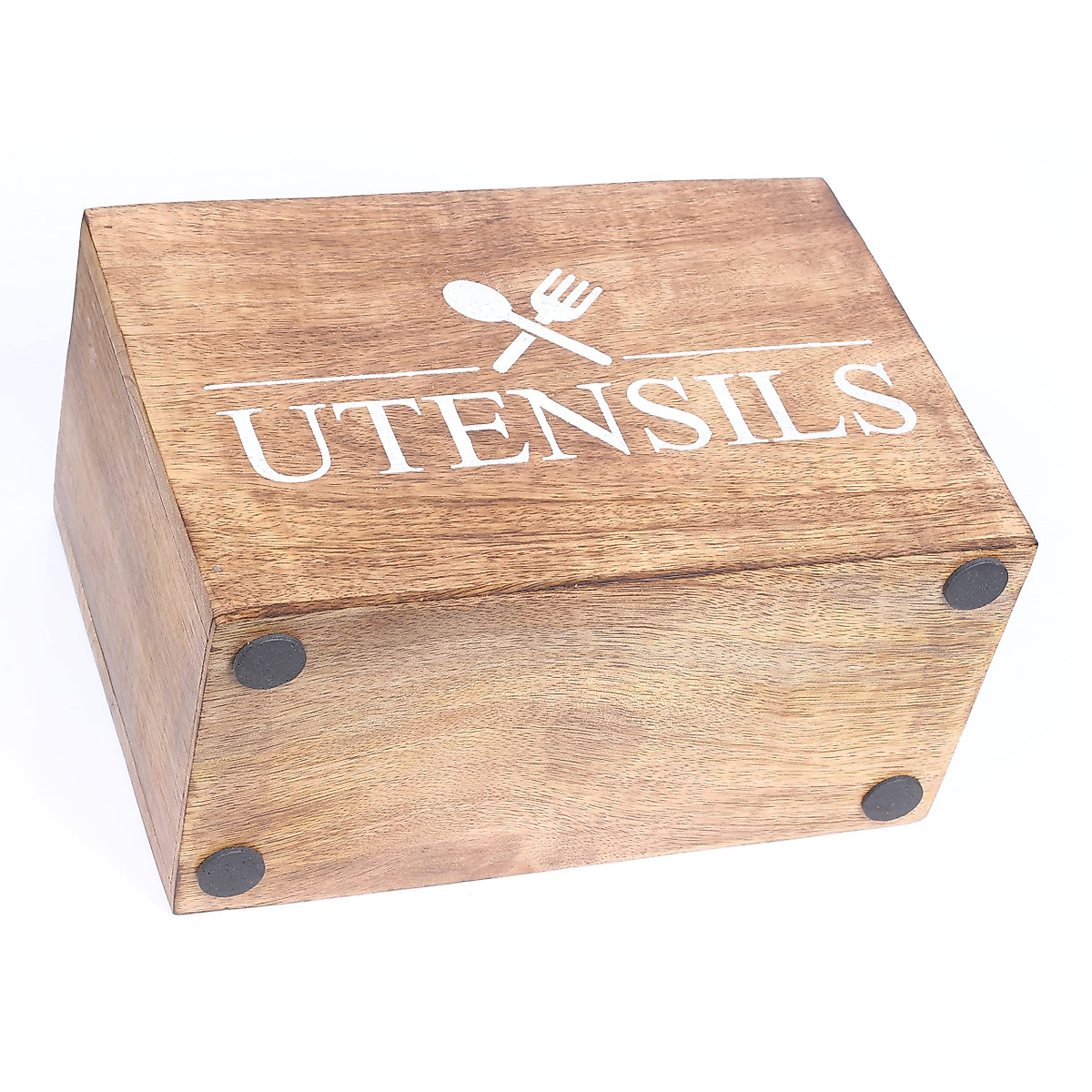 ARTISENIA Wooden Kitchen Utensil Holder With 2 Compartments Wood Utensil Organizer for Cutlery, Napkins, Cups Caddy Organizer | 9.5 X 5 X 7 Inch