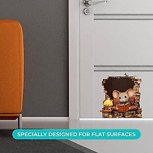 EGD Cute Mouse Hole Wall Decals 3D | 4"x4" Wall Stickers for Child Room Decor | Nursery Wall Decals | Mouse Hole Stickers for Wall Decor | Stickers for Kids (Reader Mouse)