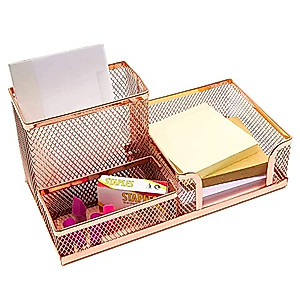 Rose Gold Desk Organizer Set for Home and Office Supplies, Accessories with Pen, Pencil, Business Card, Note, and Clip Holders