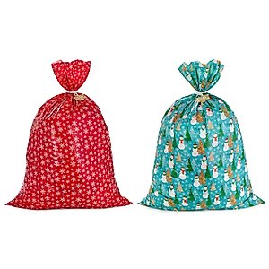 Hallmark Jumbo Plastic Holiday XL Gift Bags (2 Extra Large Bags: Snowflakes on Red, Rustic Snowmen) for Carry-on Luggage, Giant Stuffed Animals, Bedding Sets