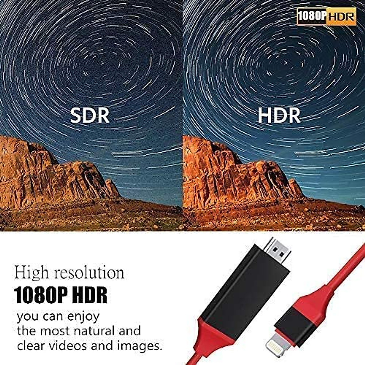 [Upgraded] Lightning to HDMI Adapter, Apple MFi Certified 1080P HDTV Cable Adapter Compatible with iPhone, iPad, iPod Digital AV Sync Screen Connector on HD TV Monitor Projector (Red)