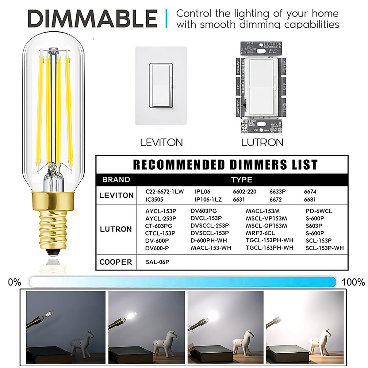 E12 LED Dimmable 8W Equal 100 watt Daylight 4000K T6 T25 E12 Candelabra Bulb for Chandeliers,Ceiling Fan,Pendant,Wall sconces AC120V 800LM e12 Light Bulb 6Pack