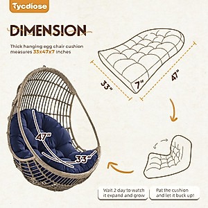 Tycdiose Egg Chair Cushion Replacement, Waterproof Outdoor Hanging Egg Chair Cushion Hammock Swing Chair Cushion Pads, U-Shaped Thickened Cushions for Hanging Egg Chair, 47x33x7 Inches (Navy Blue)